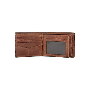 Fossil Men's Derrick Leather RFID-Blocking Bifold with Coin Pocket Wallet, Brown, (Model: ML3687200)