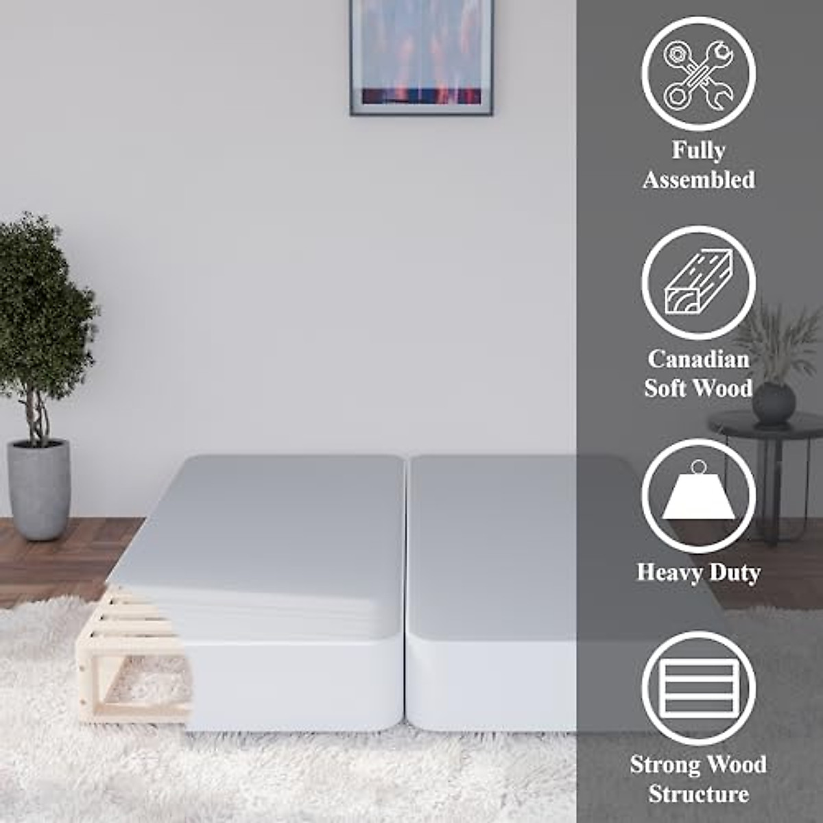 Greton Fully Assembled Low Profile Split Metal BoxSpring/Foundation For Mattress, Queen Size, 60x80