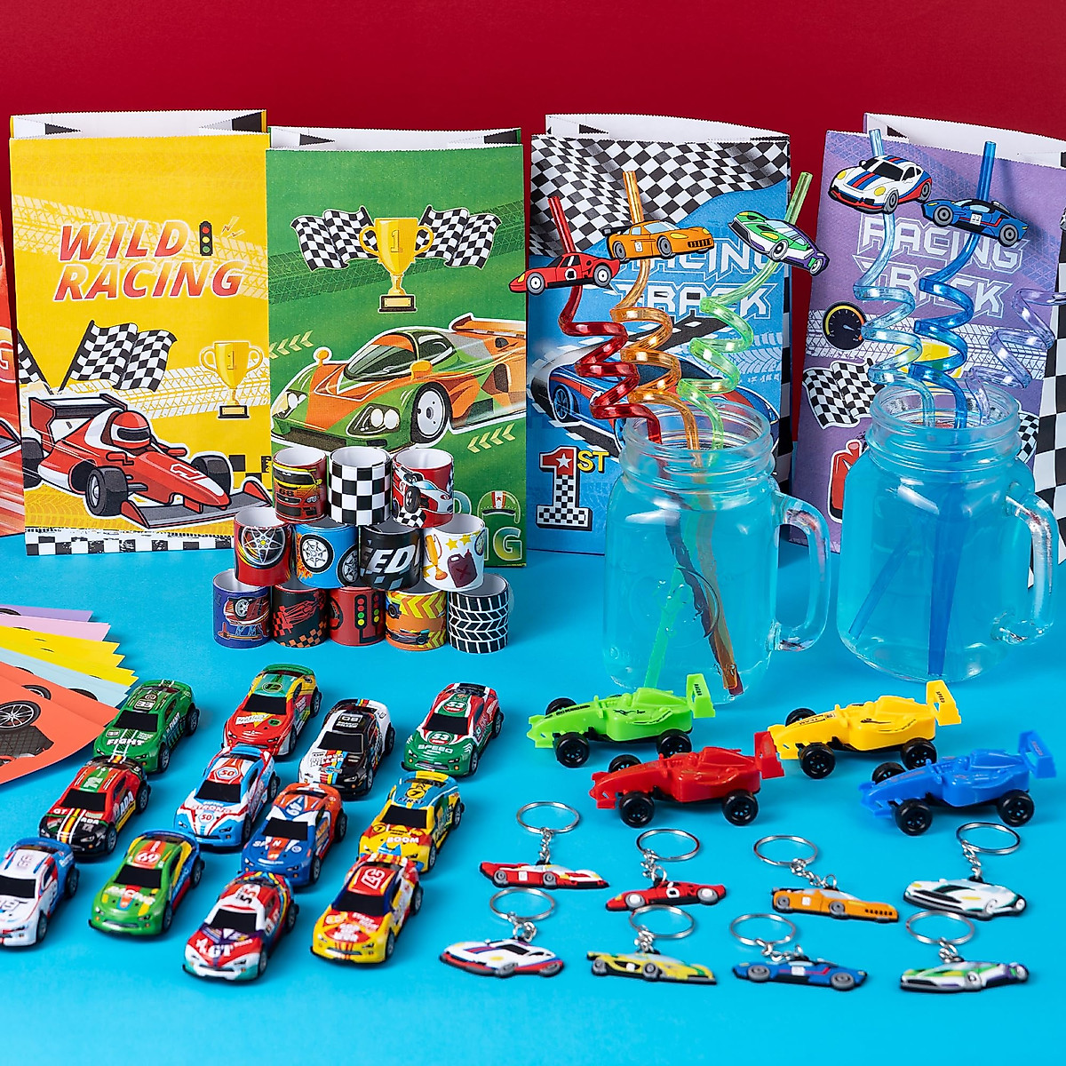 VIZOZEN Race Car Party Favors Set Race Cars Kids Race Car Themed Birthday Party Supplies Goodie Bag Fillers
