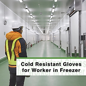 COOLJOB Fleece Lined Winter Work Gloves, Thermal Warm Freezer Gloves, 100% Recycled Polyester Base, Cold Weather Gloves with Non Slip Grip, Thick Windproof Gloves, 1 Pair, Medium, Green
