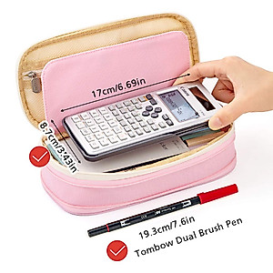 EASTHILL Big Capacity Pencil Pen Case Office College School Large Storage High Capacity Bag Pouch Holder Box Organizer Blue (Pink)