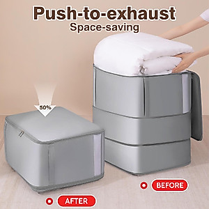 Topcci Comforter Storage Bag | Ultra Space Saving Compression Organizer for Bedding & Blankets, Clear Window, Dual Zipper, Dust & Moisture Proof, Large Capacity (GERY)