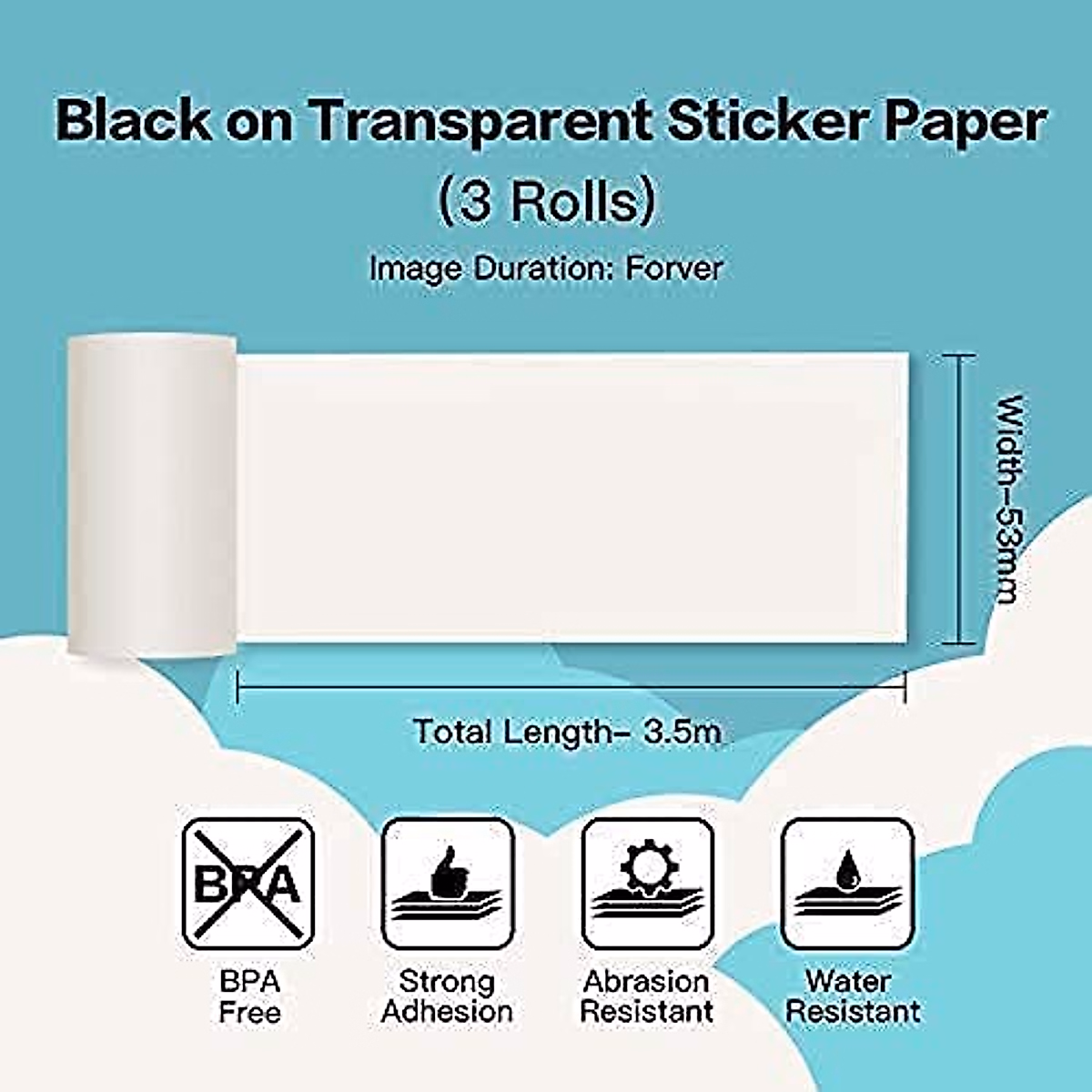 Phomemo M02S Mini Thermal Printer- Bluetooth Photo Printer with 3 Rolls Transparent Sticker Paper, Compatible with iOS + Android for Plan Journal, Study Notes, Art Creation, Work, Gift, Cyan