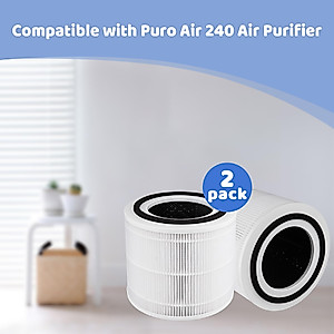 Breshair True HEPA Replacement Filter 14 Compatible with Puro 240 Air Purifier, 3-in-1 Filtration System 240 HP-14 Filter with Activated Carbon Filter, 2-Pack
