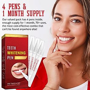 Teeth Whitening Pen 4-Pack, Brighten Your Smile in Just 1 Week with Tooth Whitening Pens – Fast, Gentle, Enamel Safe 35% Carbamide Peroxide Whitening Gel for White Teeth in Mess Free Applicator Pens