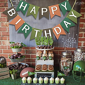 Letjolt Brown Happy Birthday Banner Birthday Party Supplies Handmade Garland Decorations Tropical Theme Football Birthday Signs Nursery Hanging Décor 13pcs