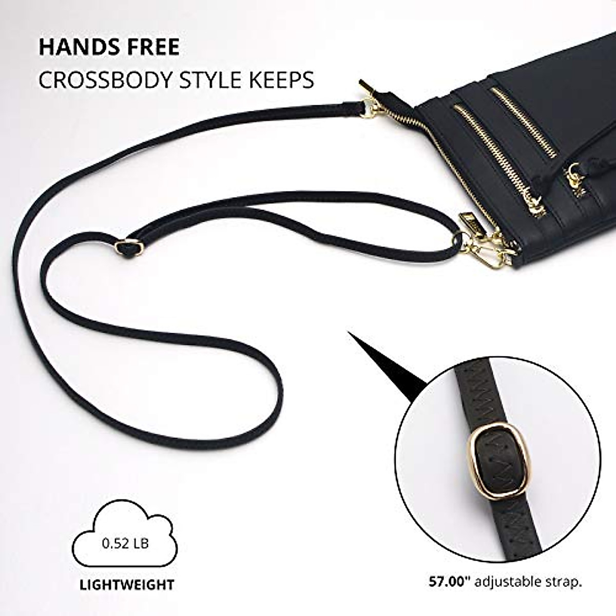 Bveyzi Women's Small Crossbody Purse Multi-Pocket Lightweight Crossover Travel Bag Over The Shoulder with Extra Long Strap (Black)