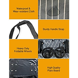 Reusable Grocery Bags with Wheels Foldable Shopping Bags - Waterproof & Strong(Grey Line)