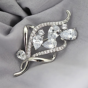 Zirconia Crystal Flower Brooches Pins for Women bouquets Costume Jewelry Gifts (silver)