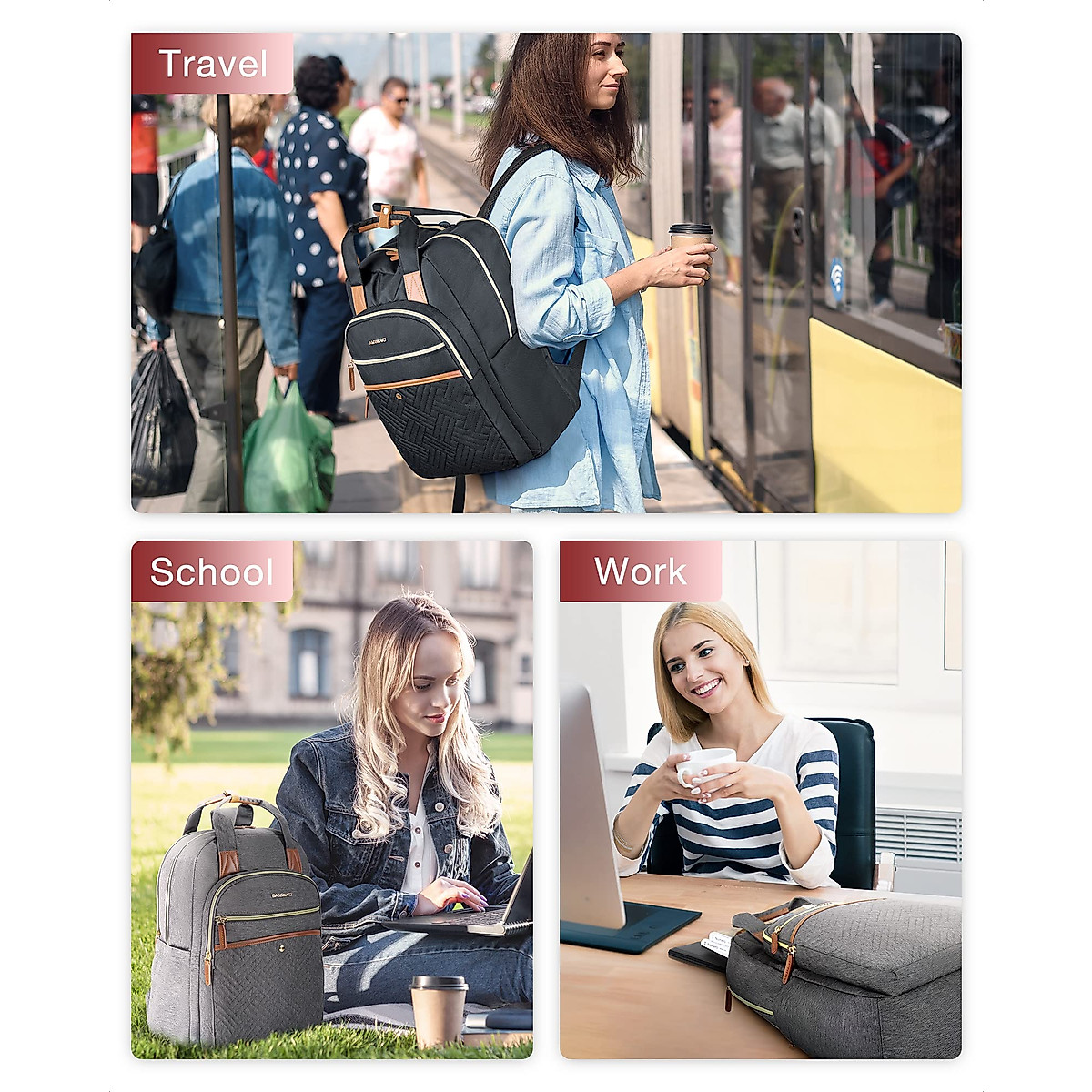 BAGSMART Travel Backpack for Women, 15.6 Inch Laptop Backpack, Teacher Backpack with USB Charging Hole, Casual Daypack College School Bookbags, Large Capacity Computer Backpacks for Business, Black