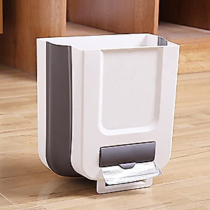 Hanging Folding Trash Can, BESUNTEK 2 Pcs Wall Mounted Kitchen 10L Gallon Plastic Folding Small Garbage Can with 5 Volume Garbage Bag for Cabinet Car Bedroom Bathroom Cupboard Office Camping