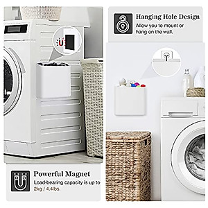 MoKo Magnetic Lint Bin for Laundry Room, Bathroom Washer Saving Container Hanging Widen Storage Holder Orgainzer Basket Wall Mount Trash Can for Detergent Pods Dryer Softener Balls Dryer Sheet, White