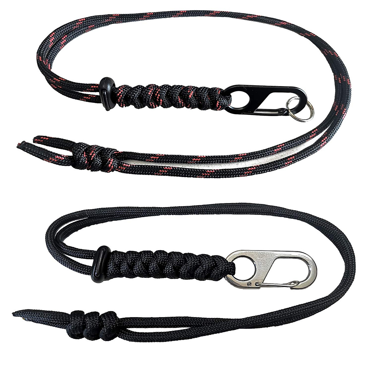 BSGB 2PCS Paracord Lanyard Adjustable Neck Strap Keychain Survival 550 Fish & Fire Cord Military Grade Parachute Rope with Metal Hook for Outdoor