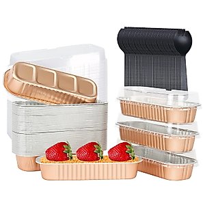 LNYZQUS Disposable Mini Cake Pans With Lids 50 Pack, 6.8oz Rectangle Baking Cups Muffin Tins, Aluminum Foil Tins Loaf Holders For Brownie Bread -Champagne