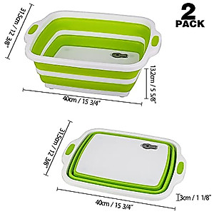 2 Pack Collapsible Cutting Board, Foldable Dish Tub with Draining Hole, Portable Chopping Board with Colander, 3 in 1 Multifunction Camping Sink for Washing Dish, Bowl, Vegetables and Fruit