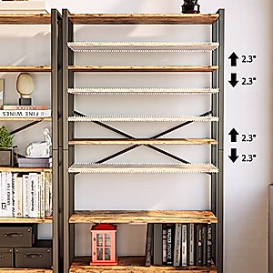 IRONCK Bookshelf and Bookcase with Adjustable 5 Shelves, 70" H x 31.5" W Wide Bookshelves with Door and Wheels, Vintage Brown
