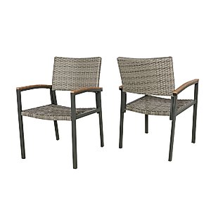Christopher Knight Home Emma Outdoor Wicker Dining Chair with Aluminum Frame (Set of 2), Gray