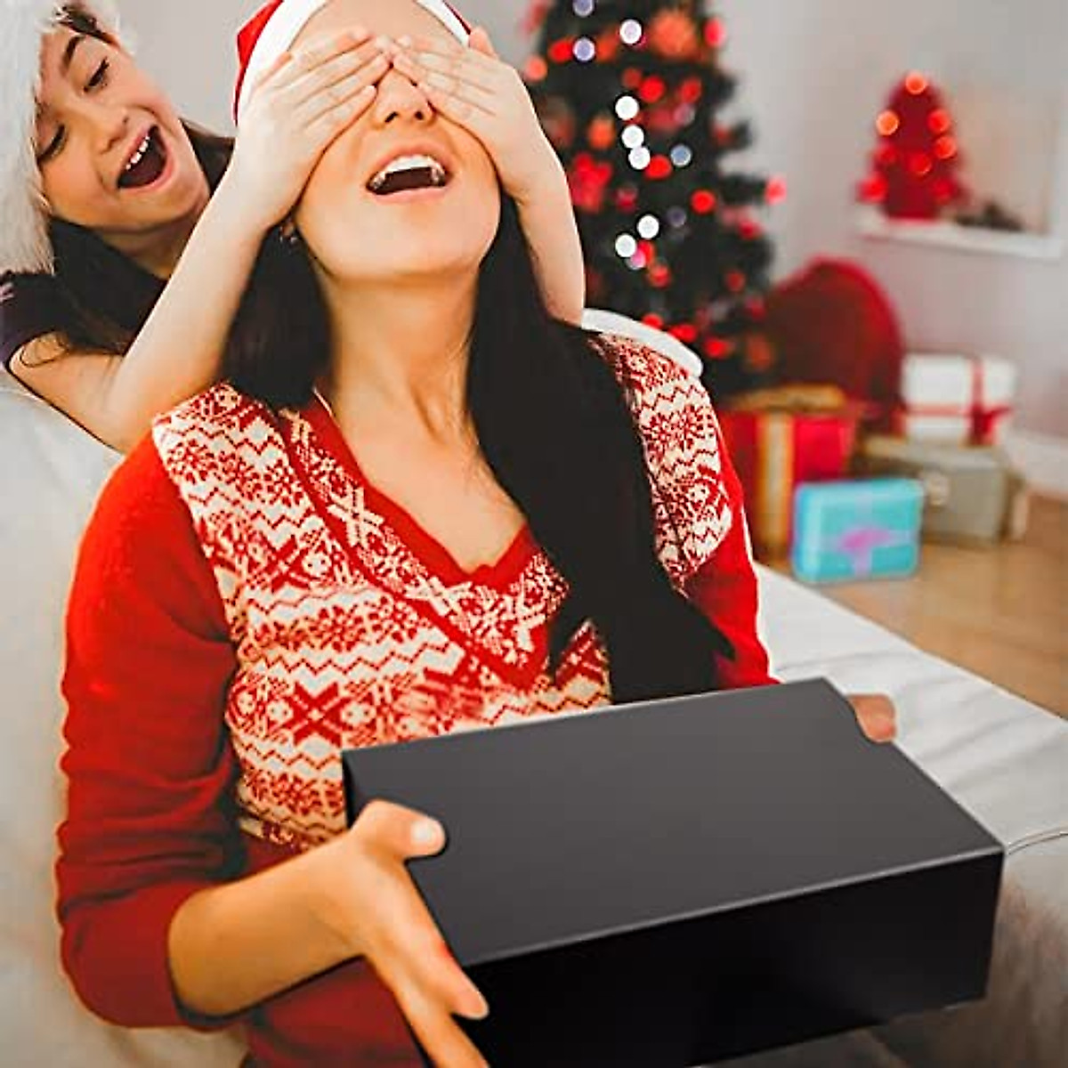 Luxury Large Black Gift Box Set with Magnetic Lids,12.6x9.2x4.2'' Collapsible Square Big Gift Boxes for Presents Contain Card Shredded Paper Filler Bouquet for Proposal Birthday Graduation Christmas