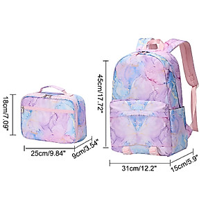 JiaYou Junior high school Backpack Sets 2Pcs Daypack with Lunch case Girls Middle school Bag(Purple,20 Liters)