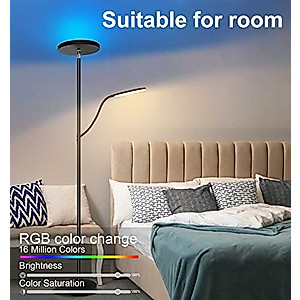 RGB LED Corner Floor Lamp, Tall Sky Torchiere Lamps, Mood Lighting with Smart APP & Remote, Color Changing Standing Floor Light, Bright Reading Lamp for Living Room Bedroom Office Gaming Party