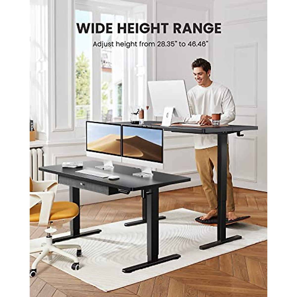 ErGear Electric Standing Desk with Drawer, Adjustable Height Sit Stand Up Desk, Home Office Desk Computer Workstation, 55x28 Inches, Black