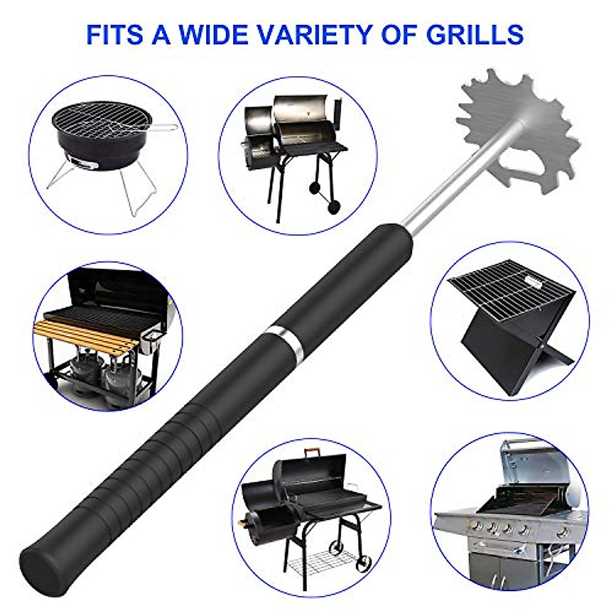 Universal BBQ Grill Scraper for Hot Grill Grates- 16.5 Inch Long Handle Barbecue Grill Cleaner with Stainless Steel BBQ Cleaning Tools Fit Most Grills