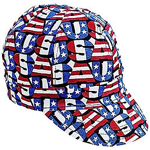 Mutual Industries 00210-00000-6625 Kromer Red White Blue USA Style Welder Cap, Cotton, Length 5", Width 6"