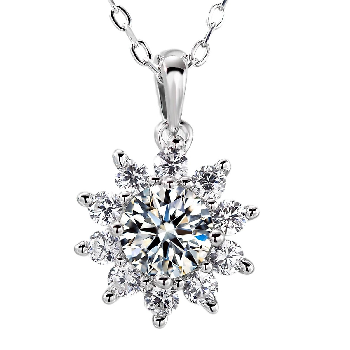HMJ Diamond Sunflower Necklace for Women,1Carat Moissanite Snowflake Pendant Chain,Lab Diamond Jewelry S925 Sterling Sliver Halo Necklace Gift for Mom Mother Sister