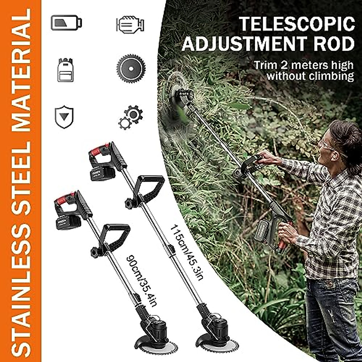 Electric Weed Wacker Battery Operated, Weed Eater Lawn Cordless String Trimmer Battery Power, Grass Cutter Machine, Adjustable Cutting Angle & Height Brush Cutter for Garden and Yard