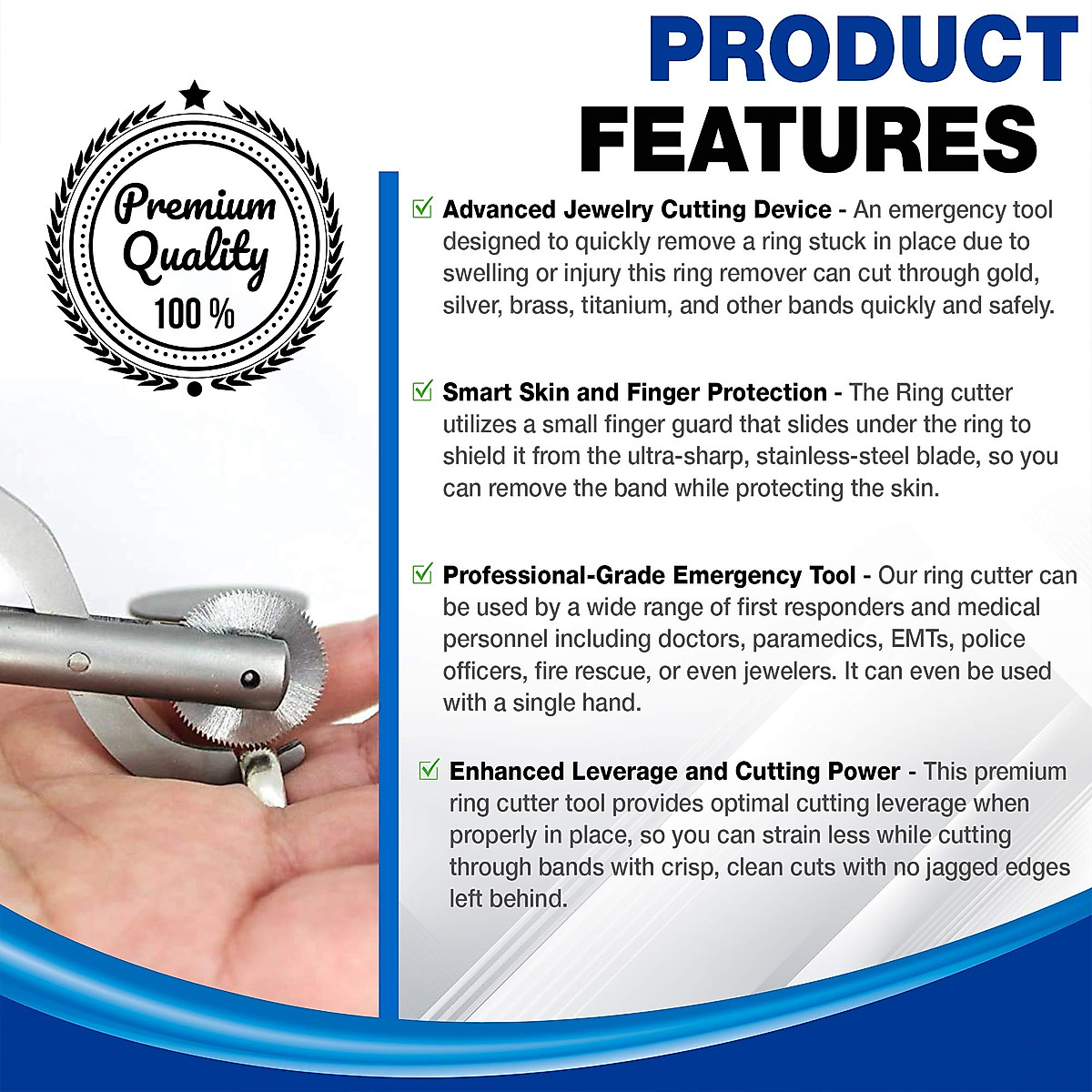 HEARTWELL Ring Cutter Tool and Band Remover, Stainless Steel Metal Cutting Blade and Finger Guard Protection, Emergency, Police, EMT, Fire Rescue, and Jeweler Device