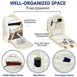 Carry on Backpack for Women, 35L Flight Approved Travel Backpack, Expandable Personal Item Backpack, Water Resistant Lightweight Business College Laptop Daypack Weekender Carry on Bag, Beige