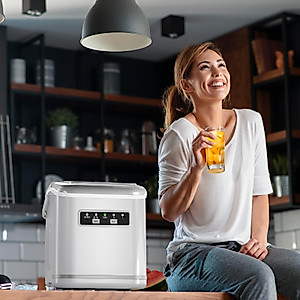 Ice Maker Machine Countertop Portable Small Compact Mini Bullet Ice Maker Self Cleaning, 2 Size of Bullet ice Cubes, 9 Cubes in 6 Mins,Good for Home,Dorm,Indoor,Camping,Outdoors (White)