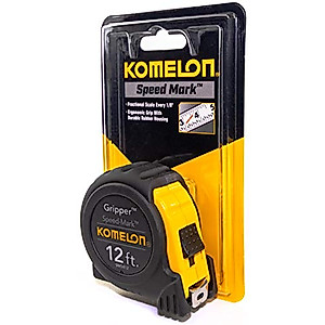 Komelon SM5412 Speed Mark Gripper Acrylic Coated Steel Blade Measuring Tape 5/8-Inch x 12-Feet, White