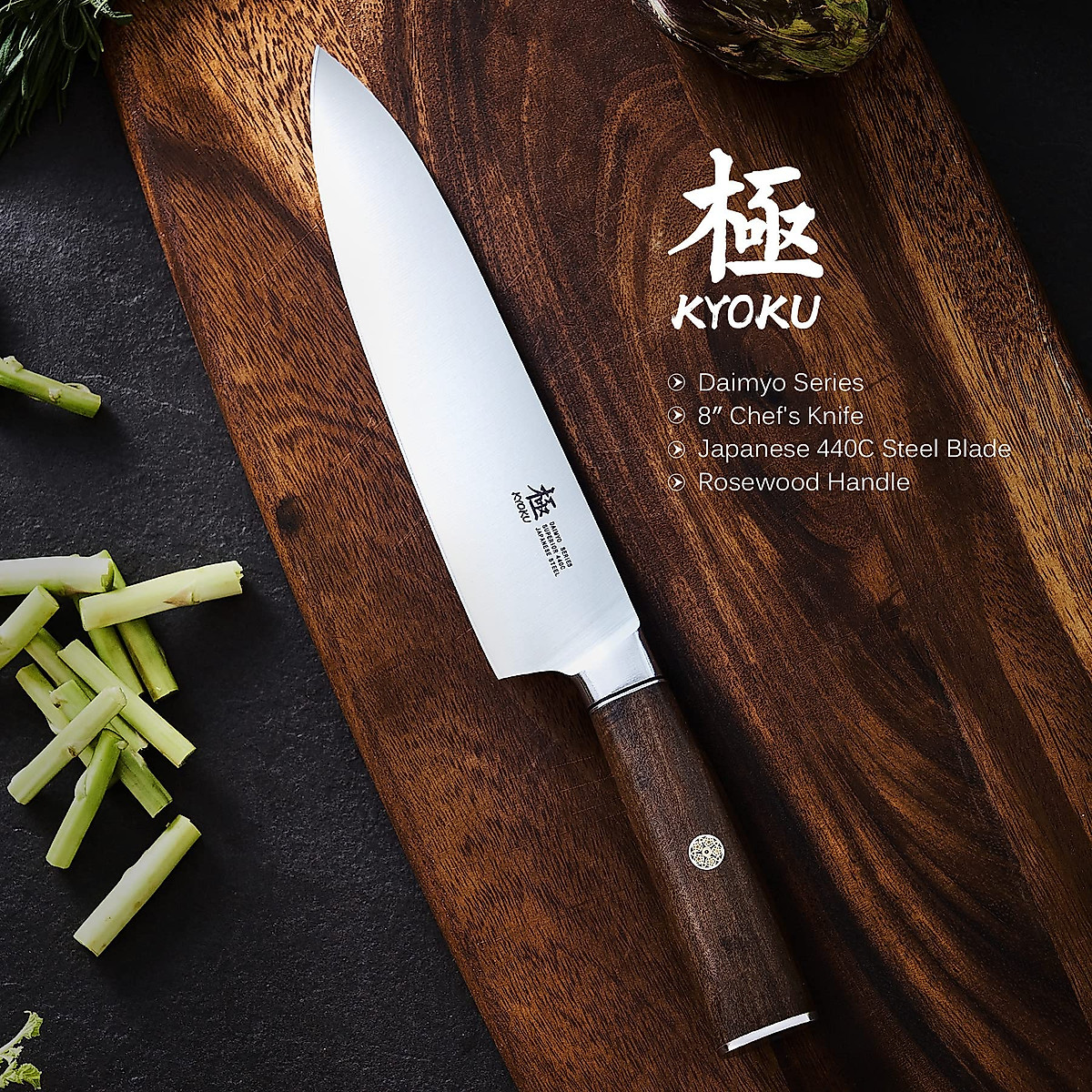 KYOKU Daimyo Series 7" Cleaver Knife + 7'' Nakiri Knife + 8'' Chef Knife - Japanese 440C Stainless Steel - Rosewood Handle