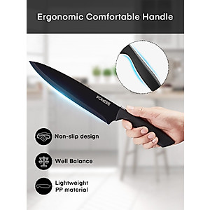 Knife Block Set, FOHERE 13 Pcs Self Sharpening Knife Set, High Carbon Stainless Steel BO Oxidation Knife Set with Anti-slip Handle, Dishwasher Safe, Matte Gray