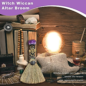 Ykendz Witch Broom Halloween Crystal Witch Wiccan Altar Broom, Magic Broom Witchcraft Witches Pagan Altar Decor, Handmade Ritual Magic Ceremonial (Amethyst)