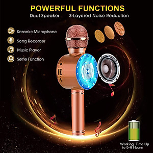 FISHOAKY Karaoke Microphone, Kids Karaoke Machine Portable Mic Player Speaker with LED for Christmas Birthday Home Party KTV Outdoor