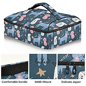 Kcldeci Insulated Thermal Food Carrier Insulated Casserole Carrier for Hot or Cold Food,Poodles on A Blue Insulated Tote Bag for Potluck Cookouts Parties Picnic,Lasagna Lugger