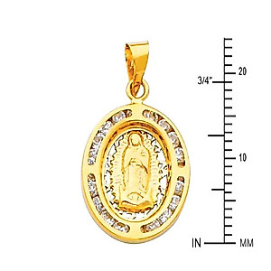 14k REAL Yellow Gold Religious Our Lady of Guadalupe CZ Charm Pendant