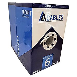 LA Cables 1000ft Cat6 Plenum Cable with Solid Conductors 23AWG 4Pair, 550-MHz Unshielded Twisted Pair (UTP) Plenum CMP Rated Bulk Internet Network Cable (White)