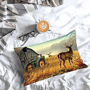 Mugod Throw Pillow Case Deer and Old Log House Tractor,Waist Lumbar Cushion Cover Sofa Home Decorative Rectangle Oblong 20x30 Inches
