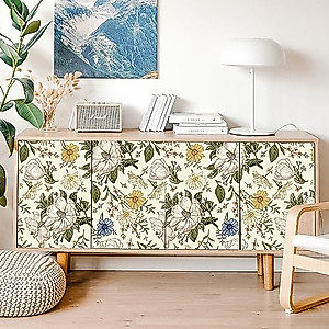 VEELIKE 17.7"×118.1" Floral Peel and Stick Wallpaper Vintage Peony Daisy Floral Wallpaper Self Adhesive Removable Floral Contact Paper Decorative Vinyl for Bedroom Walls Cabinets Shelves Nursery