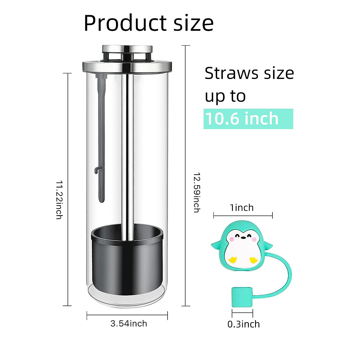 Straw Holder Dispenser for Counter - Clear Glass Drinking Straw Container with Lid - 2 Straw Covers and 35 PCS Straws include by BIGINIWA