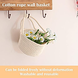 DOERDO Wall Hanging Rope Storage Basket Wall Basket Hooks Cotton Rope Baskets for Storage Fruit Home Décor, 7.5"x4.5"