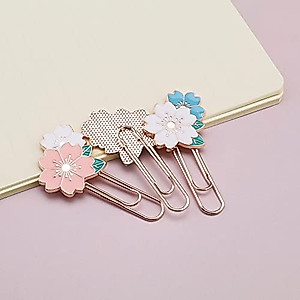 4PCS Flower Bookmark Cherry Blossom Paper Clip Book Page Mark Metal Bookmark Clip School Office Supplies for Reader Student Teacher Reading Supplies