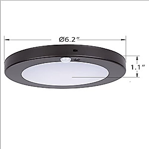 LIT-PaTH LED Motion Sensor Flush Mount Ceiling Lighting Fixture, Closet Light with Dusk to Dawn, 10.5W, 700 Lumen, 6.2 Inch, Anti-Rust Galvanized Housing, Bronze Finish 3000K 1-Pack