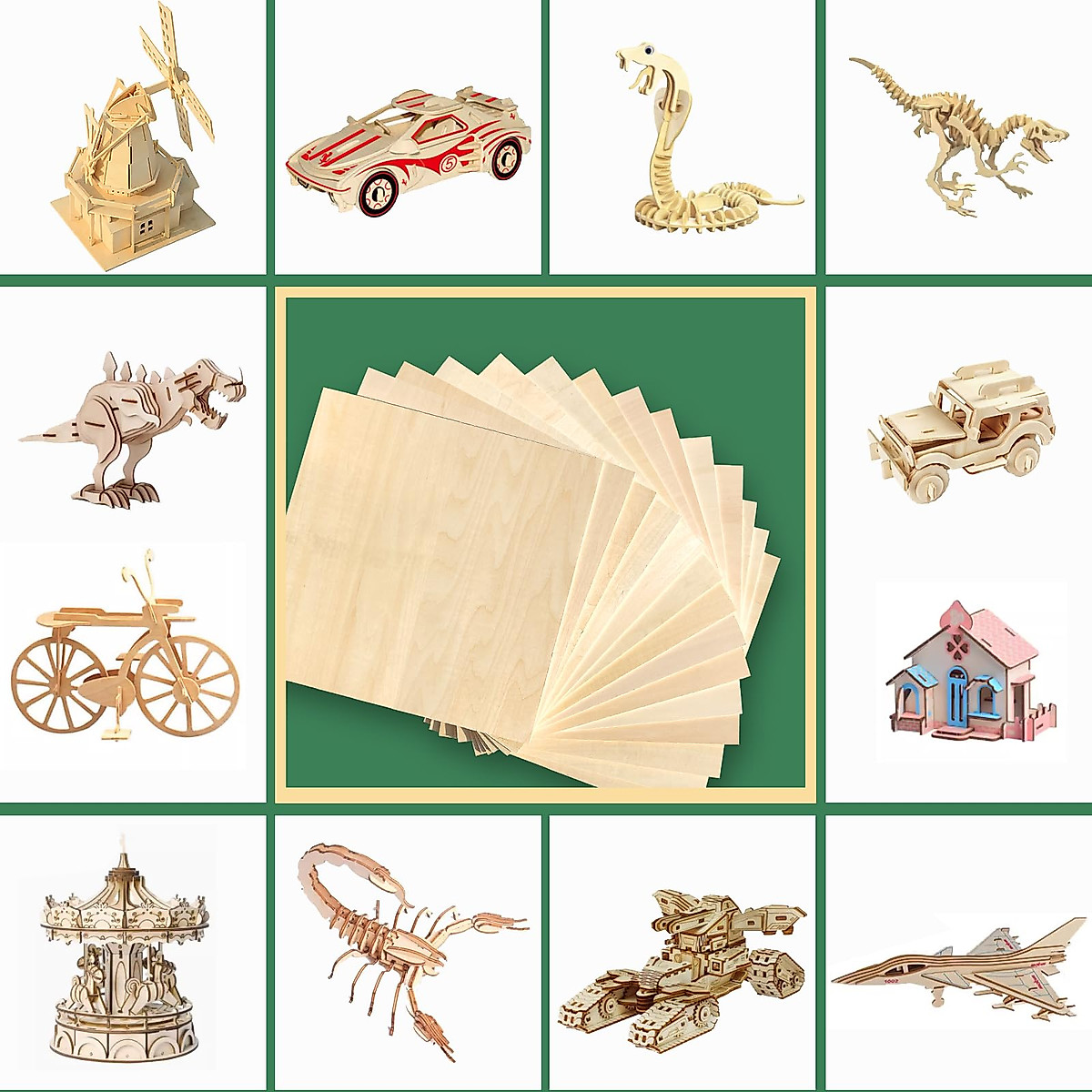 24 Pack 12"x12"Basswood Sheets 1/8",3mm Basswood for Laser Cutting,3mm Plywood Unfinished Wood Craft Wood for DIY Ornaments and Models Drawing Painting Engraving Wood Burning and Laser Cutting