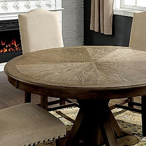 24/7 Shop at Home Van Lin Farmhouse 54-inch Solid Wood Round Dining Table with Trestle Pedestal Base, for Kitchen, Living Room, Entryway, Small Spaces, 54D x 54W x 30H in, Light Oak