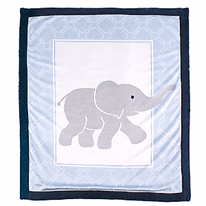 Luvable Friends Unisex Baby Plush Blanket with Sherpa Back, Blue Elephant, One Size