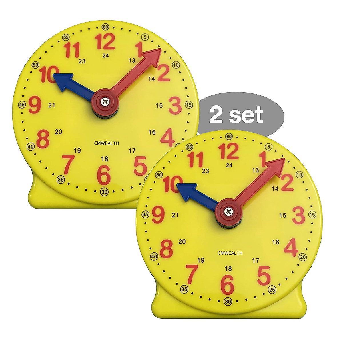 CM Wealth Learning Clock for Kids, Student Learning Clocks, 12/24 Hours, Geared Clock, 4+Years, 2set